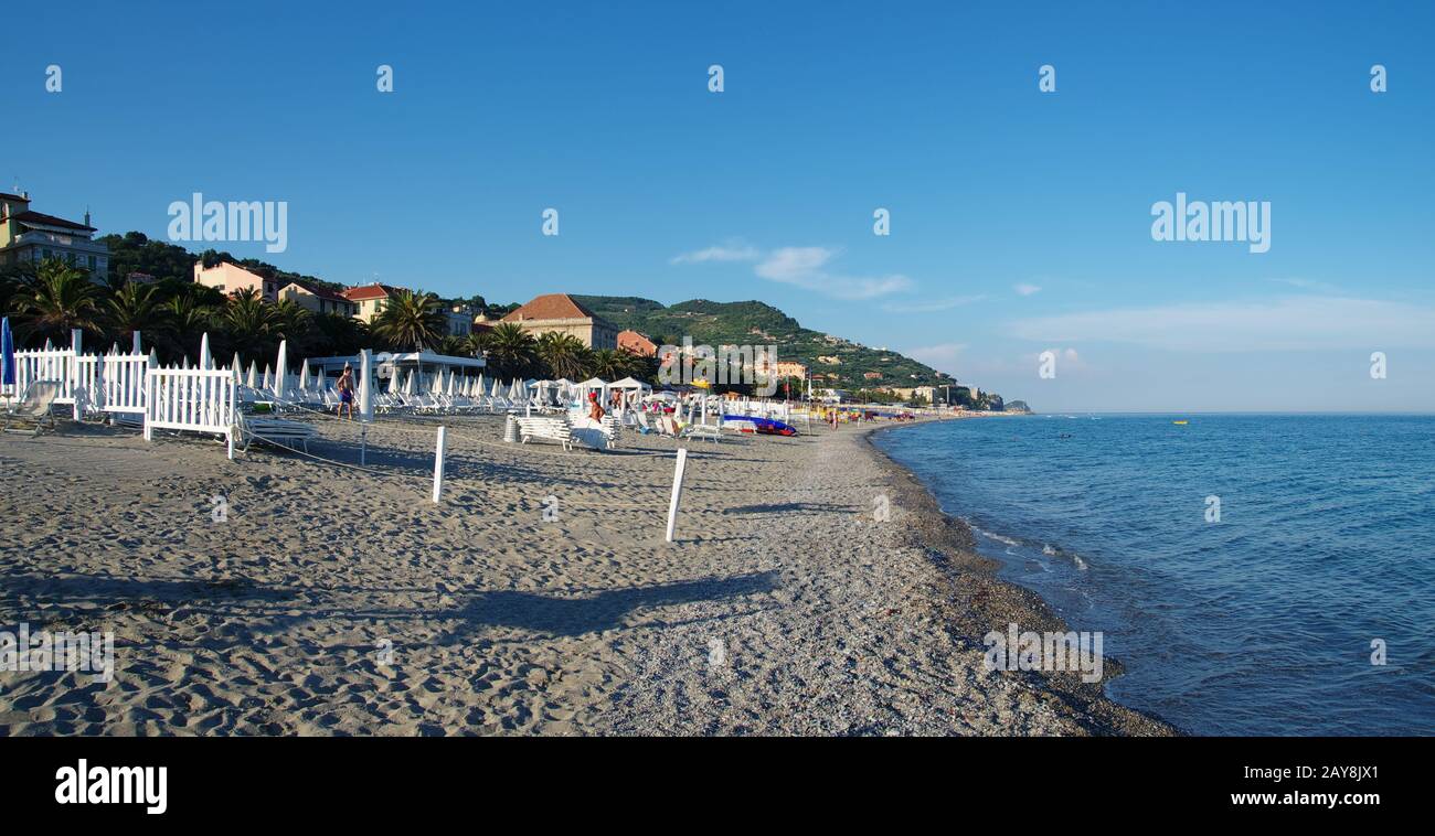 On the beach of Finale Ligure - Liguria - Italy Stock Photo - Alamy