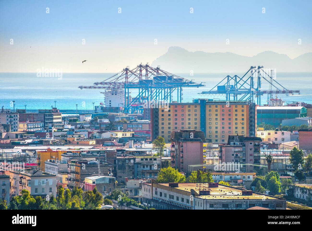 Aerial cityscape with harbor district Stock Photo - Alamy