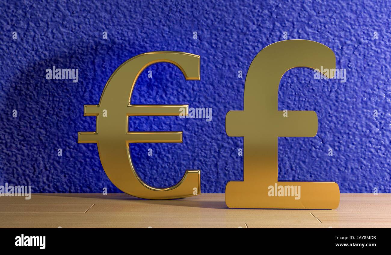 Golden pound and euro symbols Stock Photo - Alamy