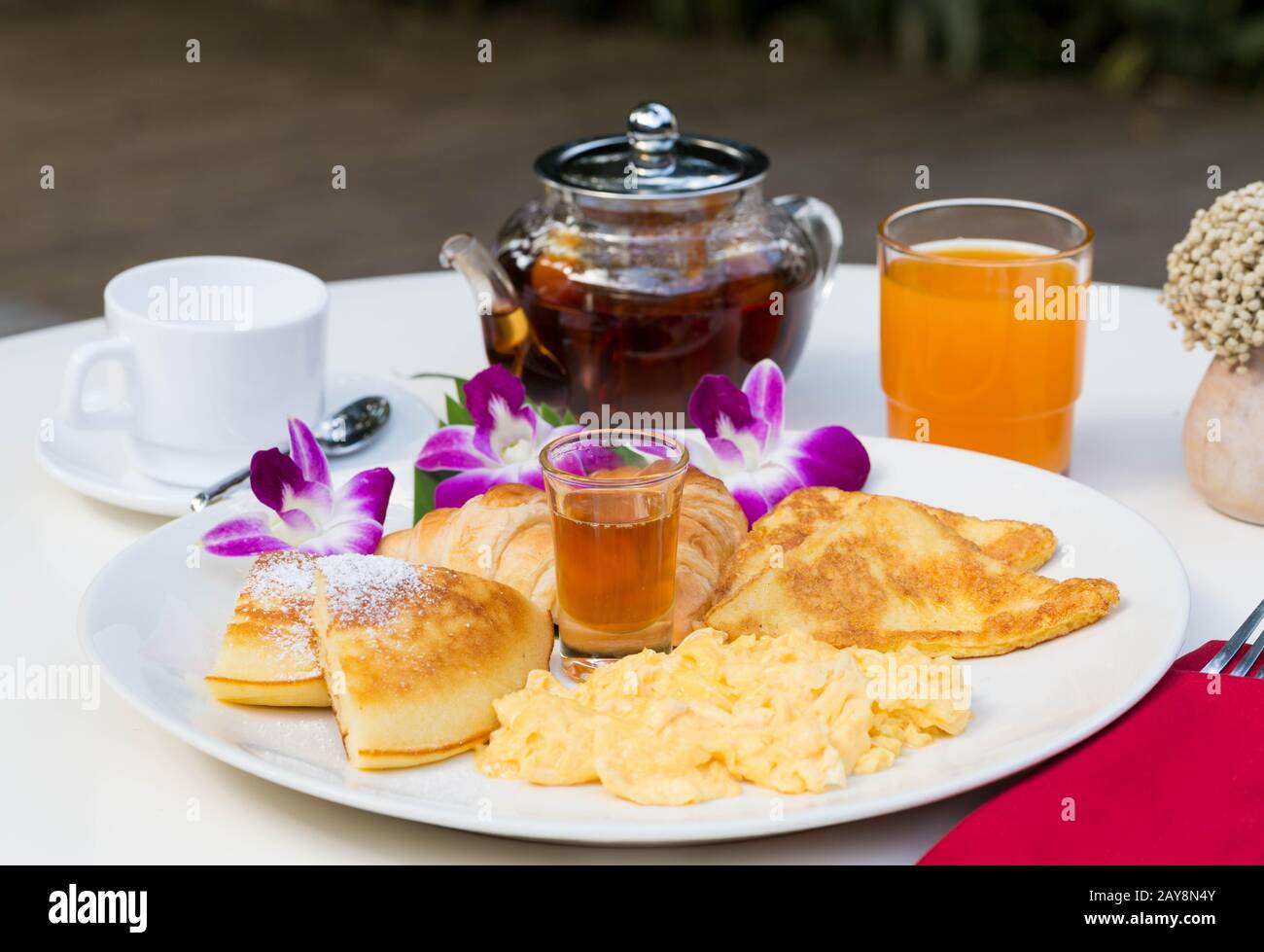 Close up Breakfast set with nice decoration Stock Photo - Alamy