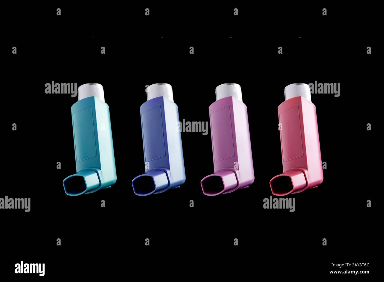 Bunch of MDI Inhaler over black background. Asthma and Allergy aerosol ...