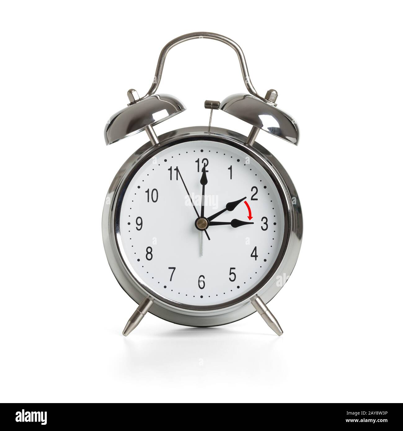 Clock time changing to summer time isolated on white background Stock ...