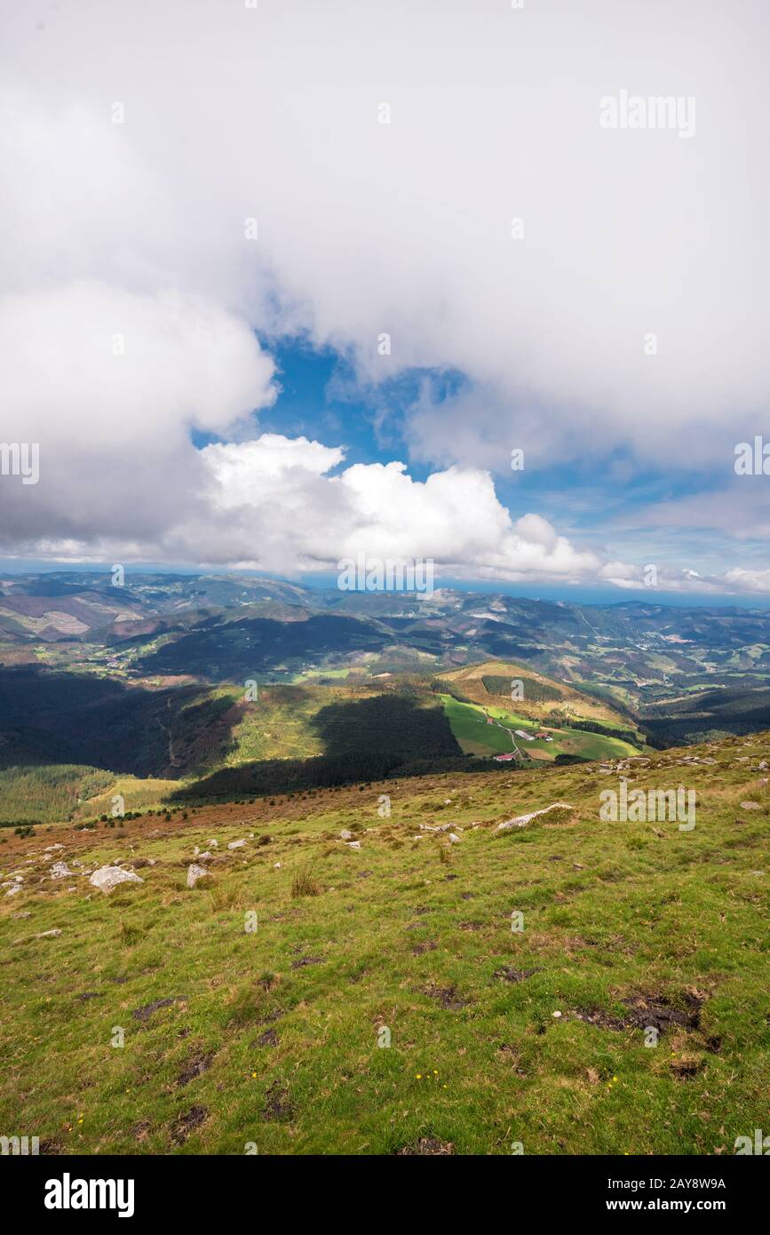 Vizcaya forest and mountain landscape in oiz mount, Basque country ...