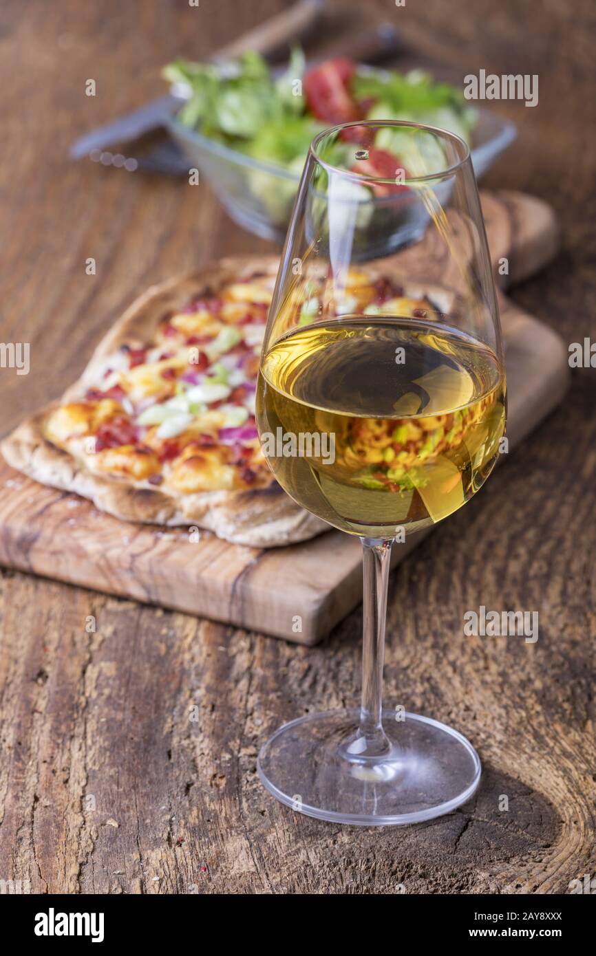 homemade French tarte flambée with wine Stock Photo - Alamy
