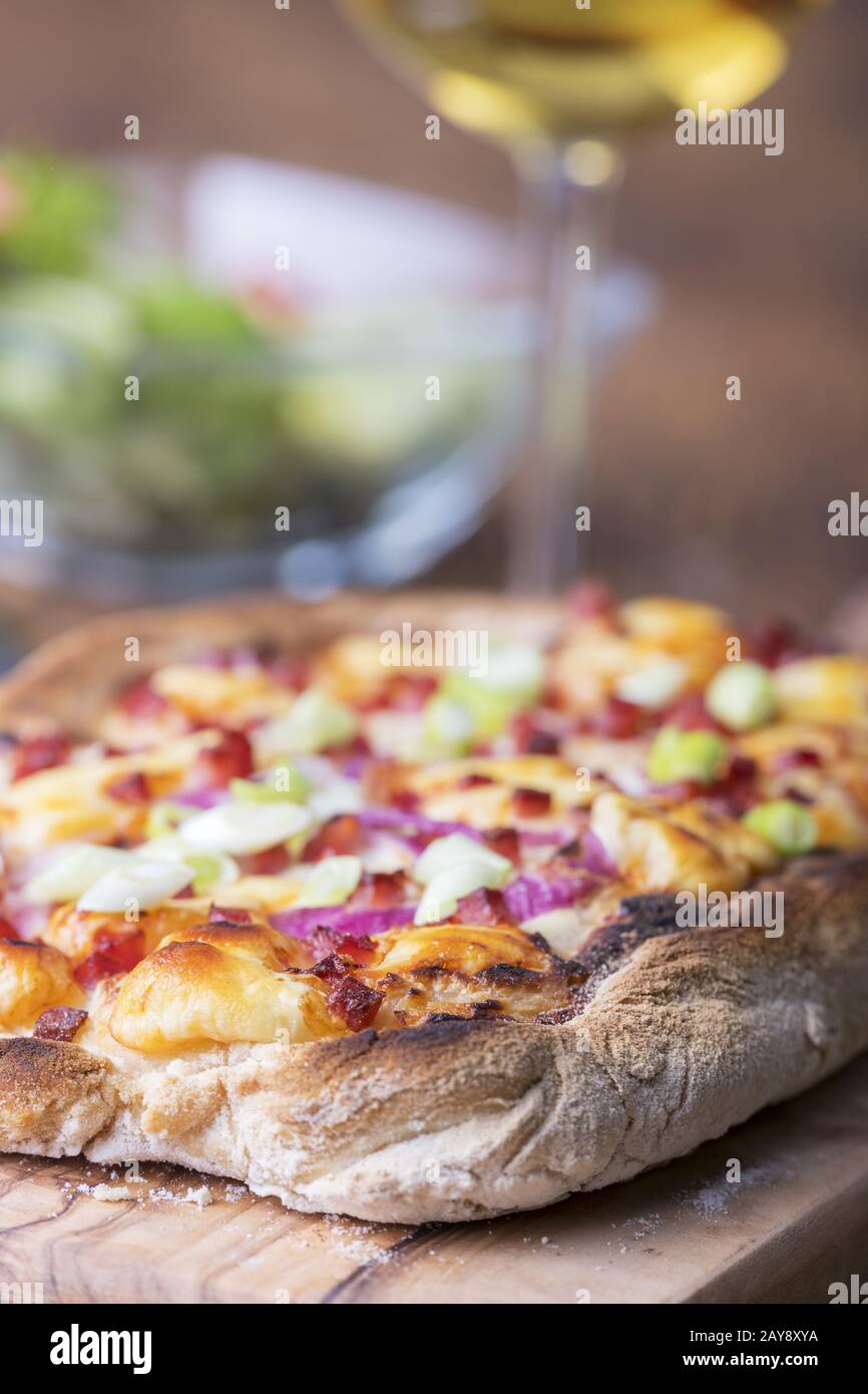 homemade French tarte flambée with wine Stock Photo - Alamy