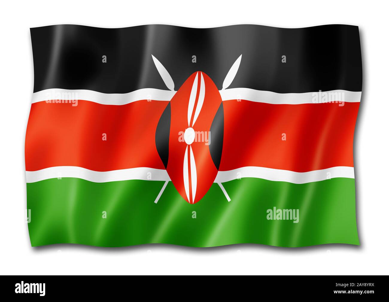 Kenyan flag isolated on white Stock Photo - Alamy
