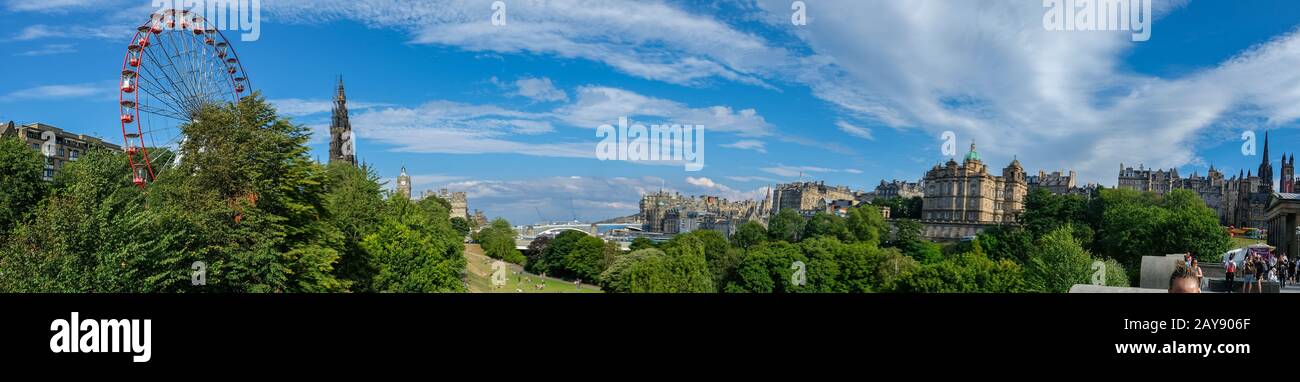 Edinburgh Skyline panorama viewed from the Playfair Steps on a ...