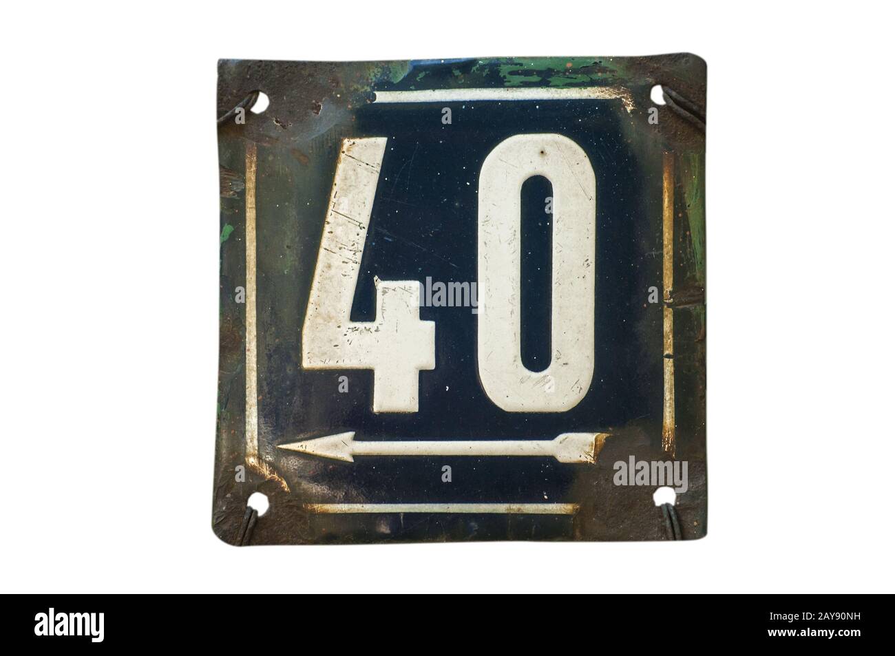 Weathered grunge square metal enameled plate of number of street ...