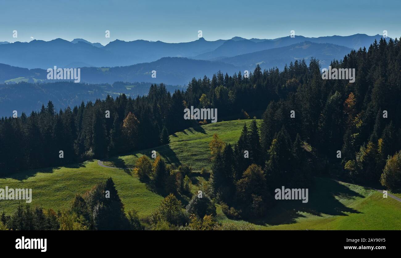 view from the mountain Pfänder near Bregenz at Lake Constance to the ...