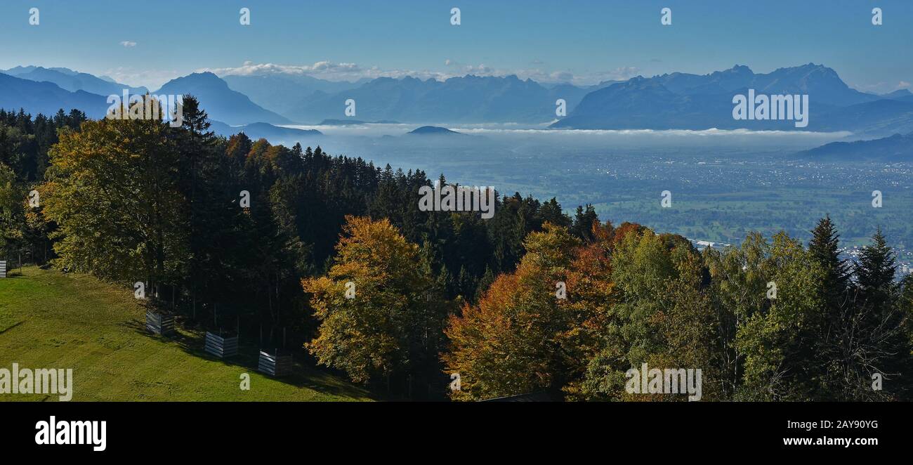 view from the mountain Pfänder near Bregenz at Lake Constance to the ...