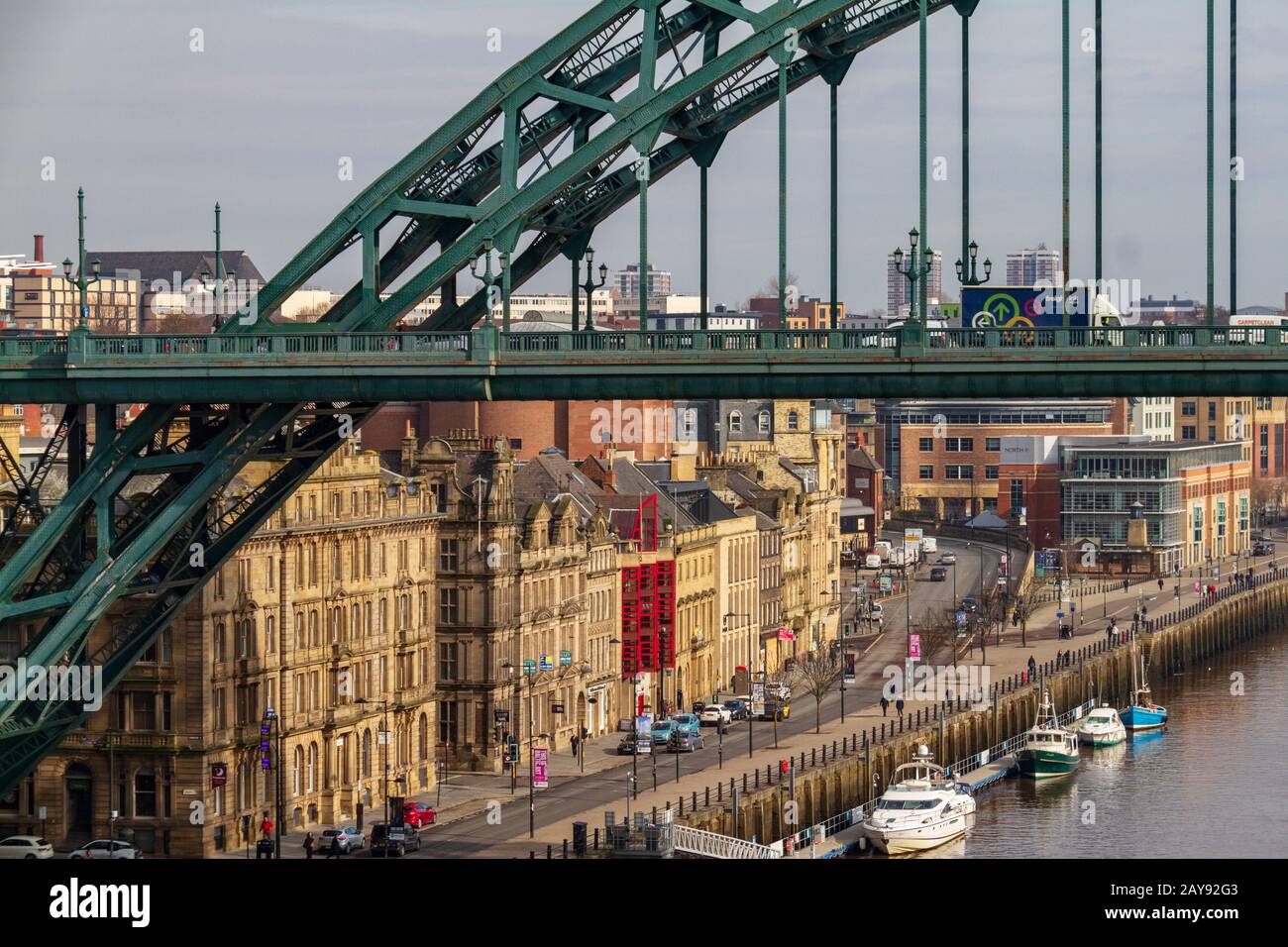 Newcastle city Skyline with Tyne Bridge in view at Newcastle Quayside ...