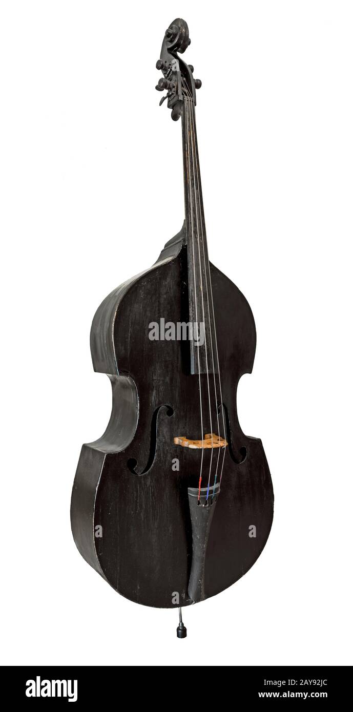 Old standing black double bass isolated on white Stock Photo - Alamy