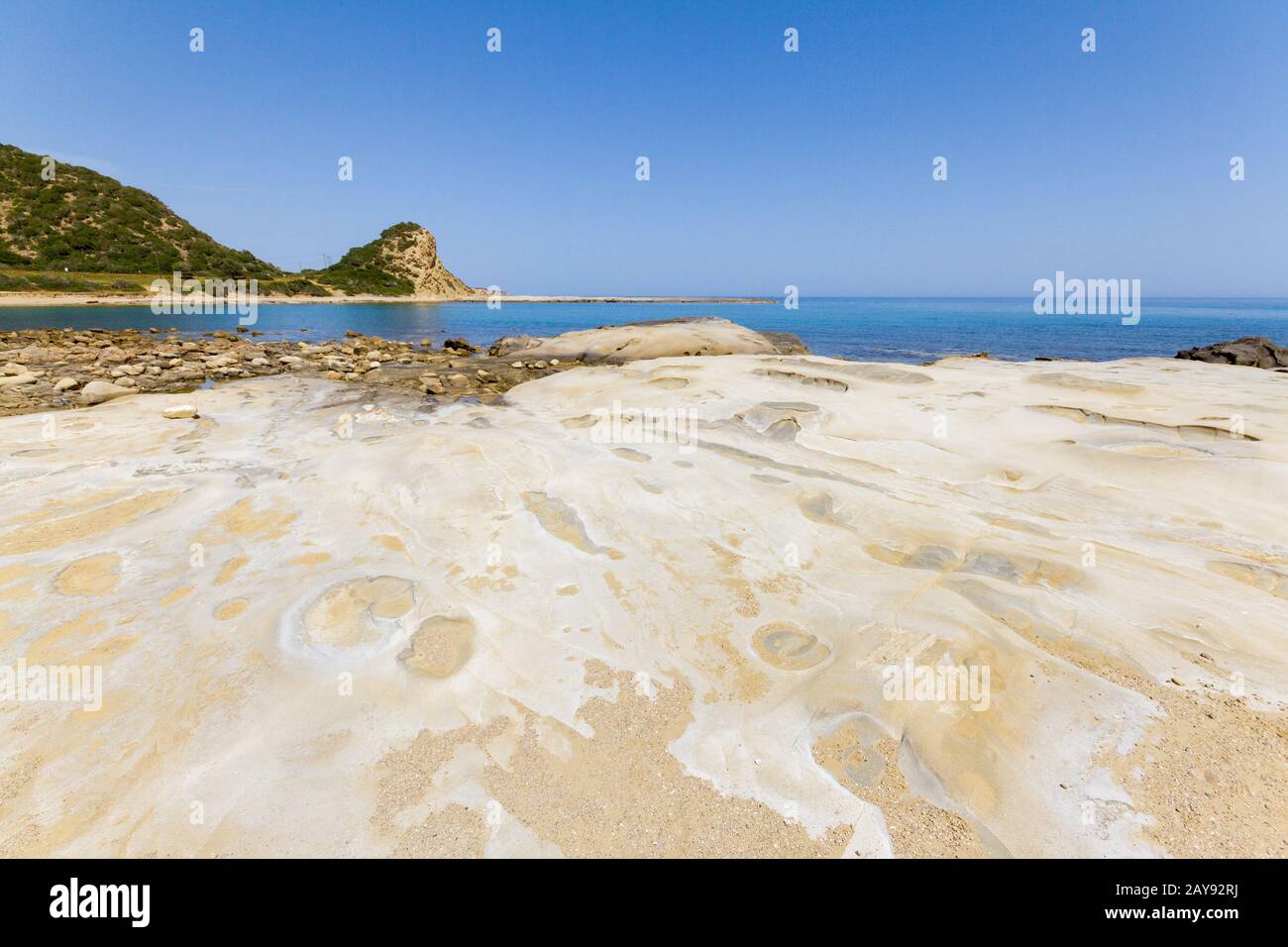 Beach rocks with craters close-up in Karpasia, island of Cyprus Stock ...