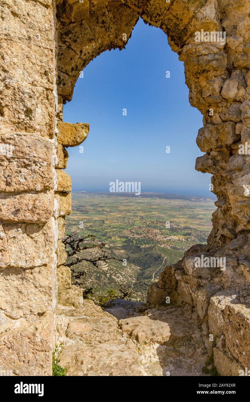 View through Kantara Castle window, Cyprus Stock Photo - Alamy