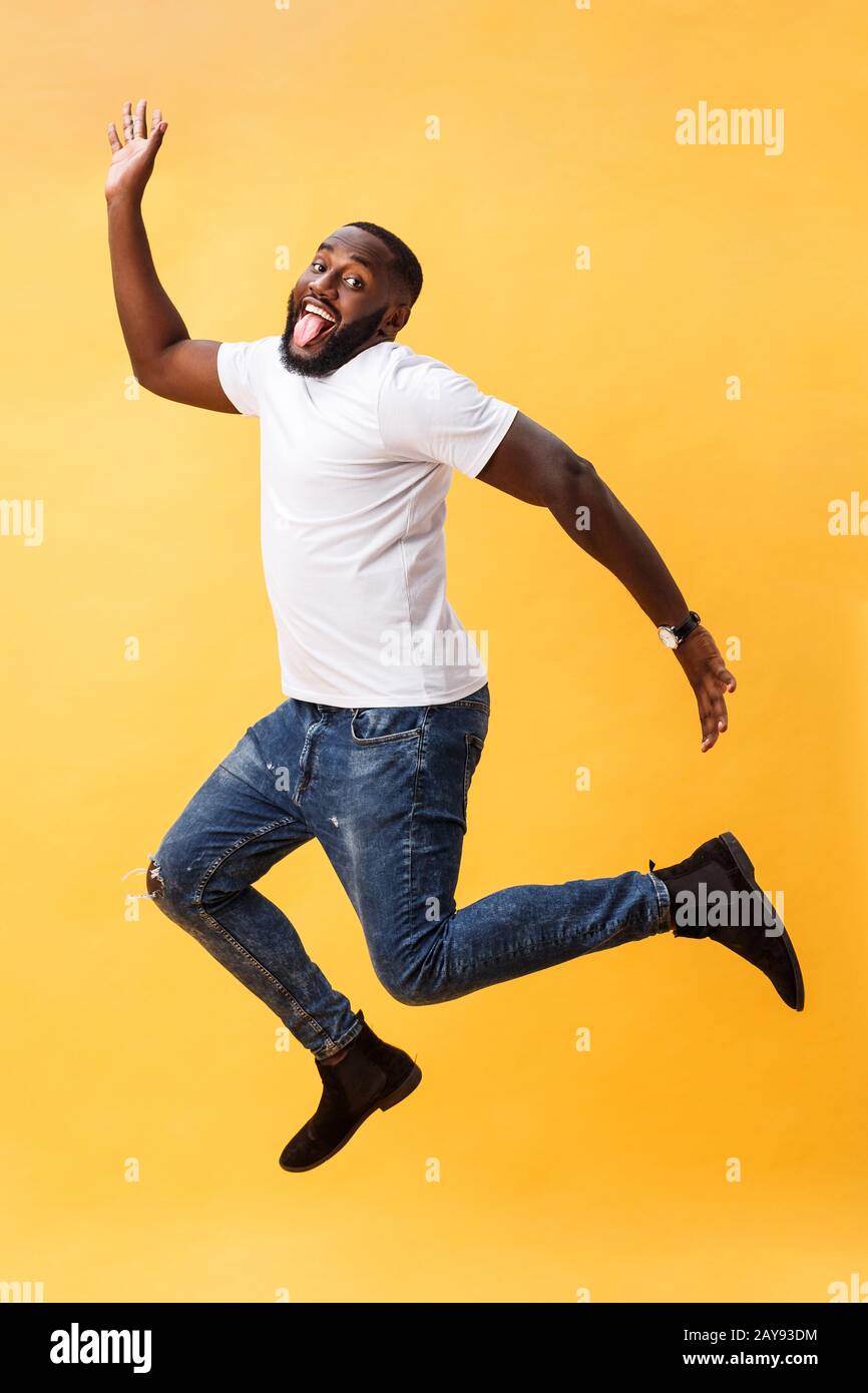 Happy Black Man Jumping
