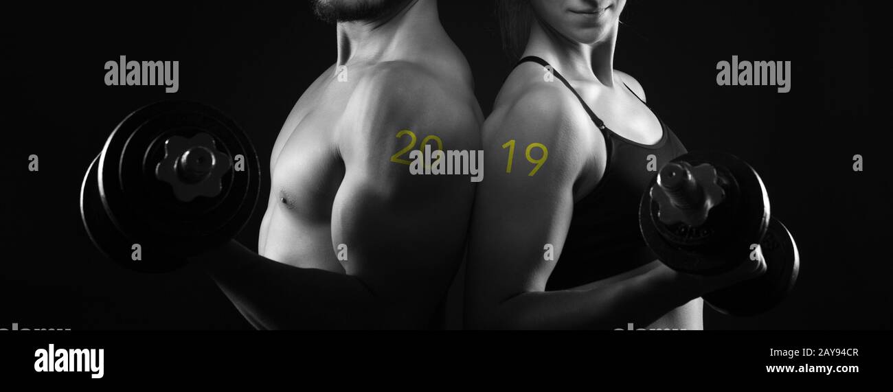 2019 - perfect male female upper body motivation new year Stock Photo ...
