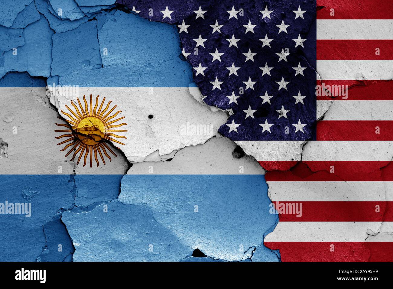 flags of Argentina and USA painted on cracked wall Stock Photo - Alamy