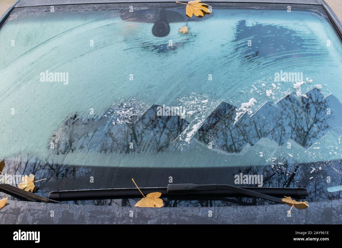 Car window frozen to winter start Stock Photo - Alamy