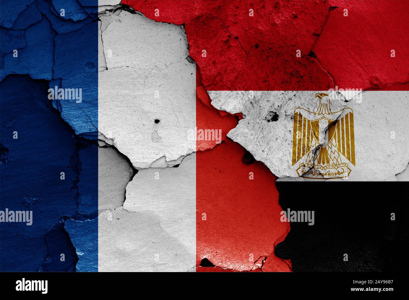 flags of France and Egypt painted on cracked wall Stock Photo - Alamy
