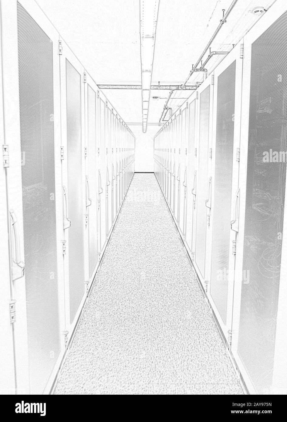 digital drawn sketch Photo sketch of a data center with server racks ...