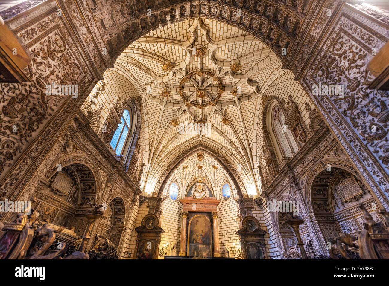 Toledo, Spain - December 16, 2018 : Interior of Toledo cathedral in ...