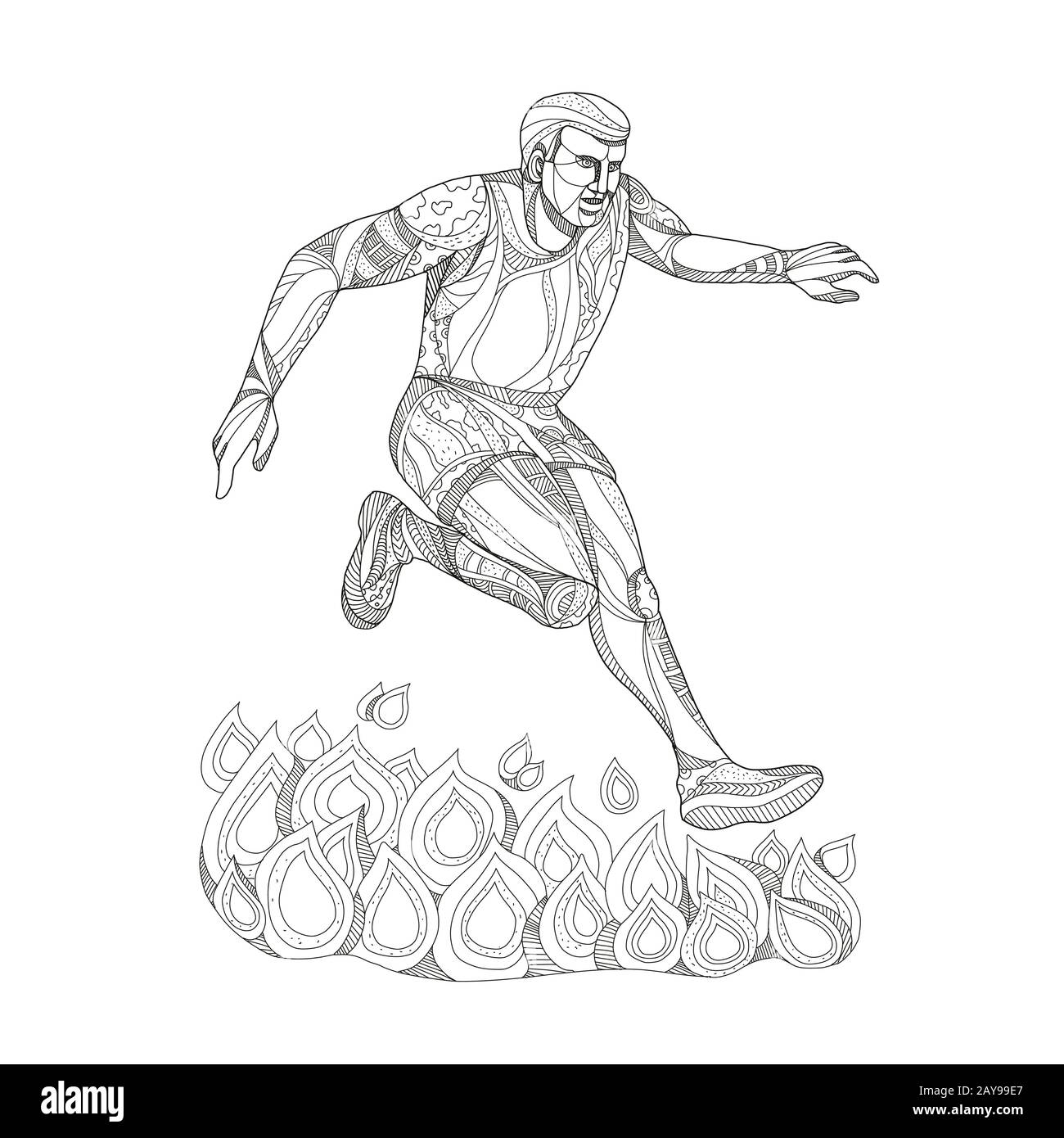 Obstacle Racer Jumping Fire Doodle Art Stock Photo - Alamy