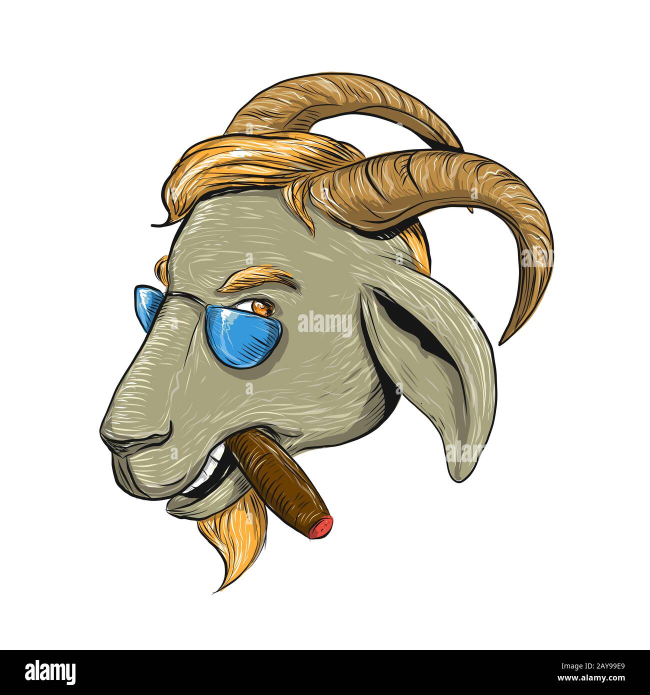 Hip Goat Smoking Cigar Drawing Stock Photo - Alamy