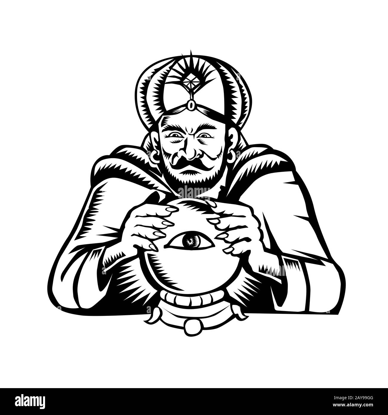Fortune Teller Eye on Crystall Ball Woodcut Stock Photo - Alamy