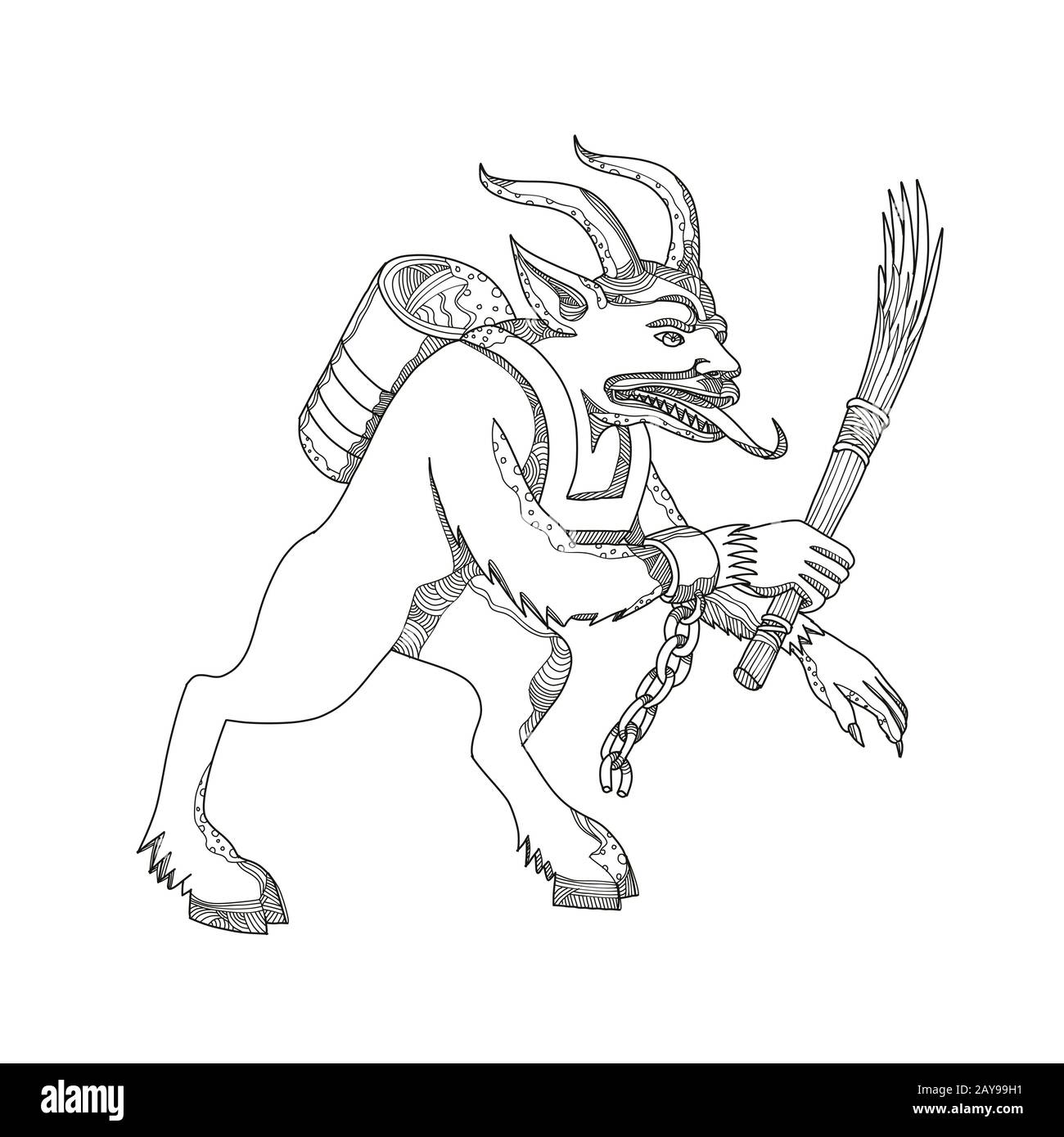 Krampus With Stick Doodle Art Stock Photo - Alamy