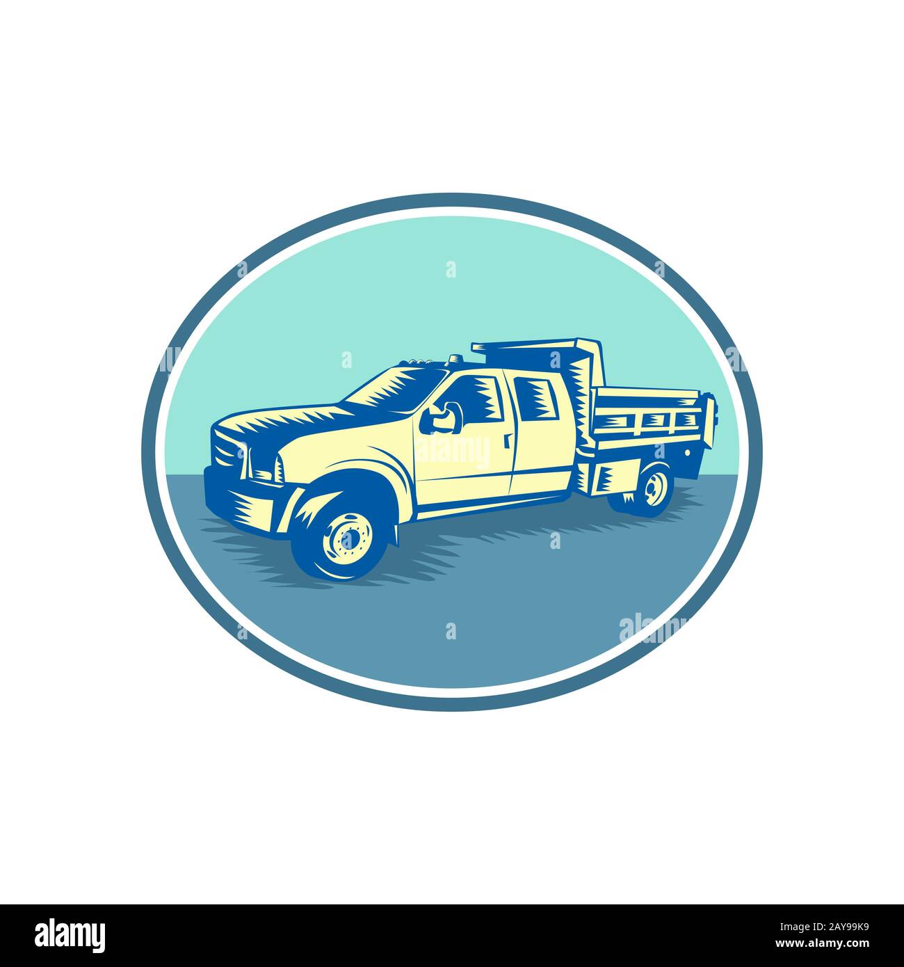 Tipper Pick-up Truck Oval Woodcut Stock Photo - Alamy