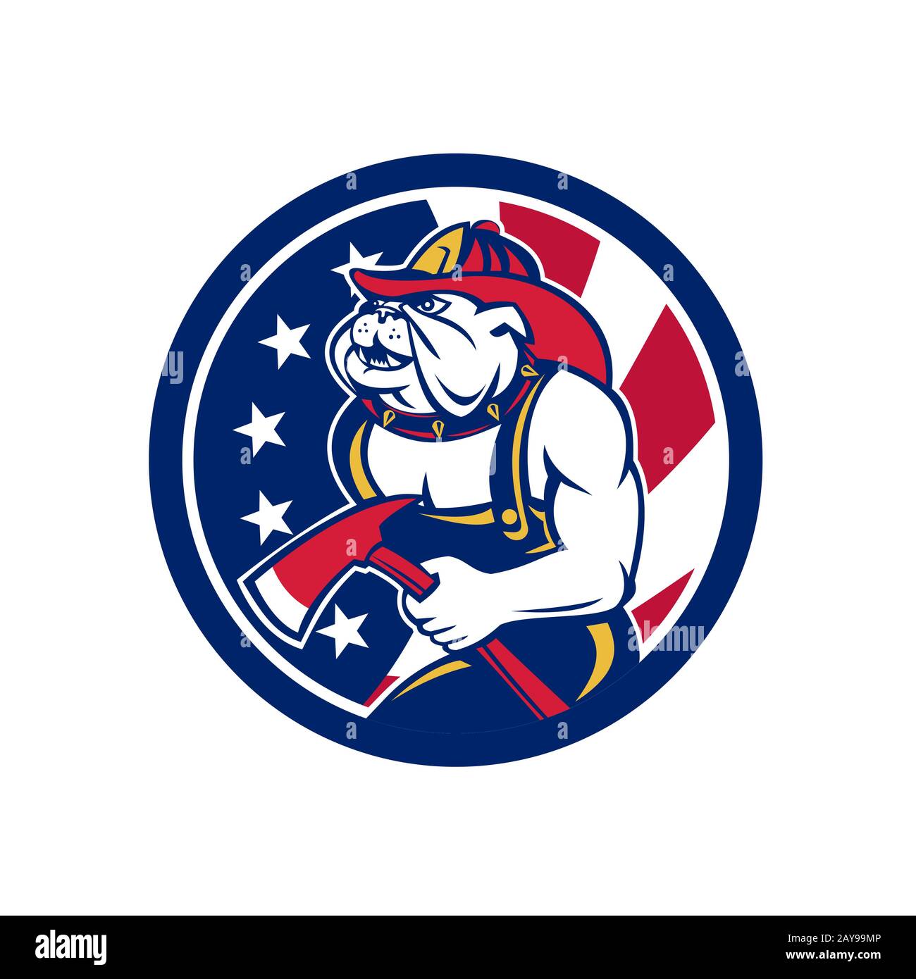 Bulldog Fireman American Flag Icon Stock Photo - Alamy