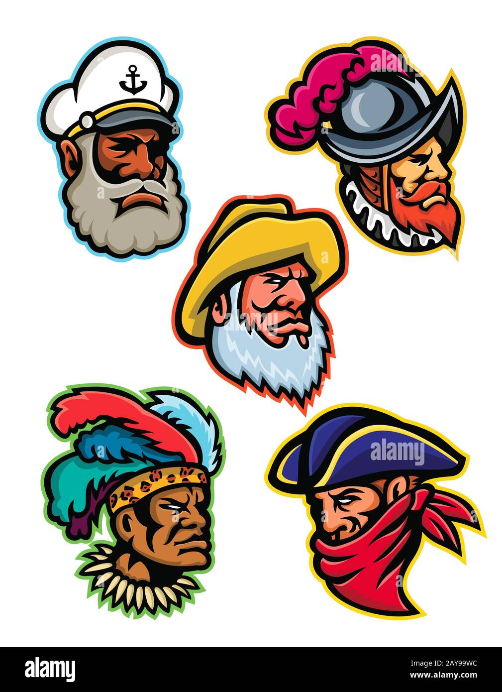 Explorers, Captains and Warrior Mascot Stock Photo - Alamy