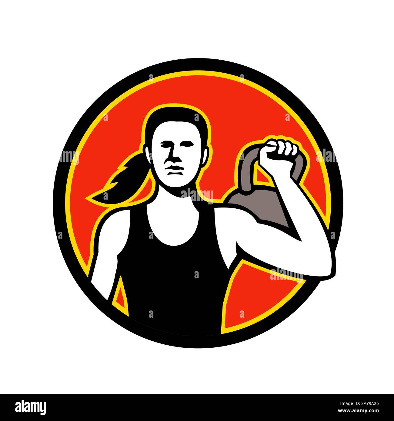 Female Personal Trainer Lifting Kettlebell Mascot Stock Photo - Alamy
