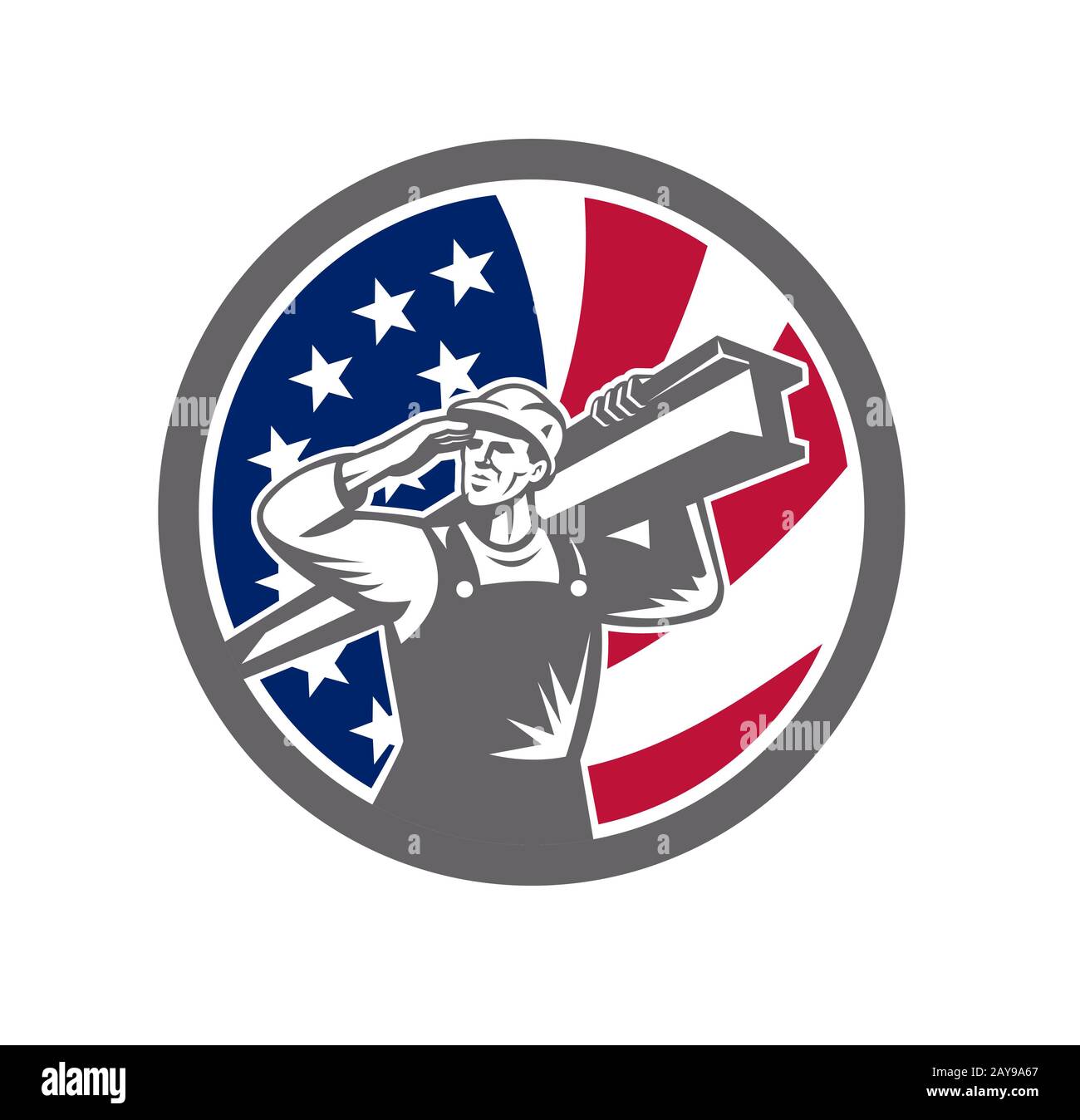 American Construction Worker USA Flag Icon Stock Photo - Alamy