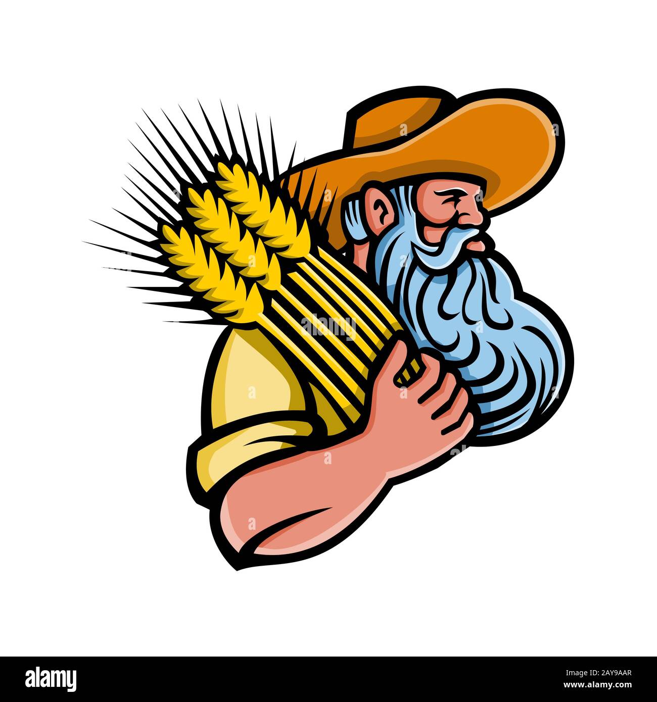 Wheat Grain Farmer With Beard Mascot Stock Photo - Alamy