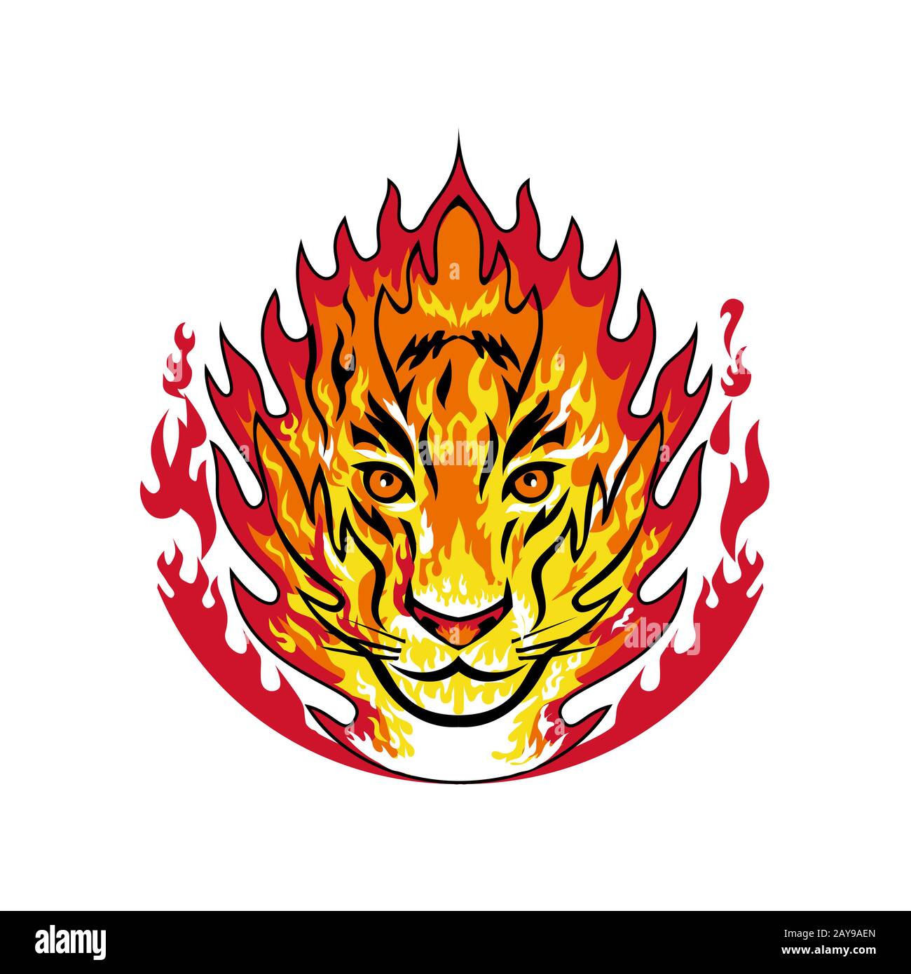 Flaming Tiger Head on Fire Mascot Stock Photo - Alamy