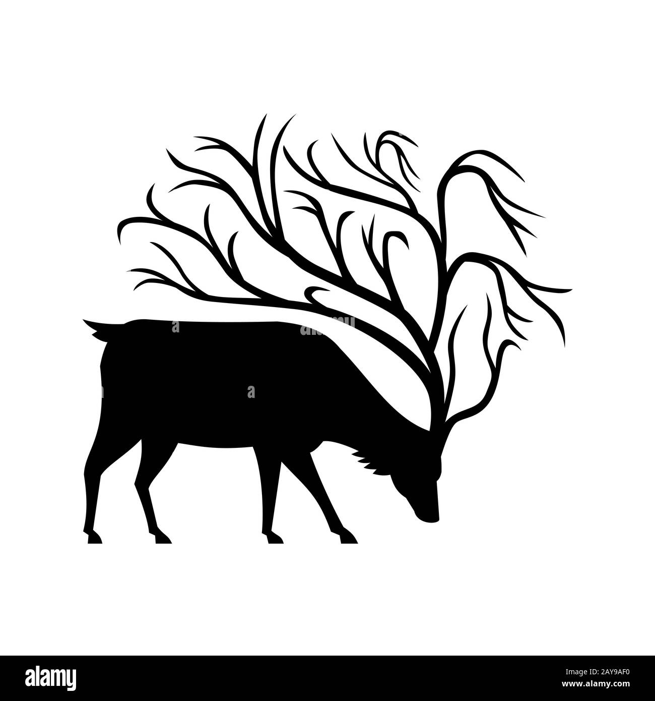 Deer With Tree Antlers Mascot Stock Photo - Alamy