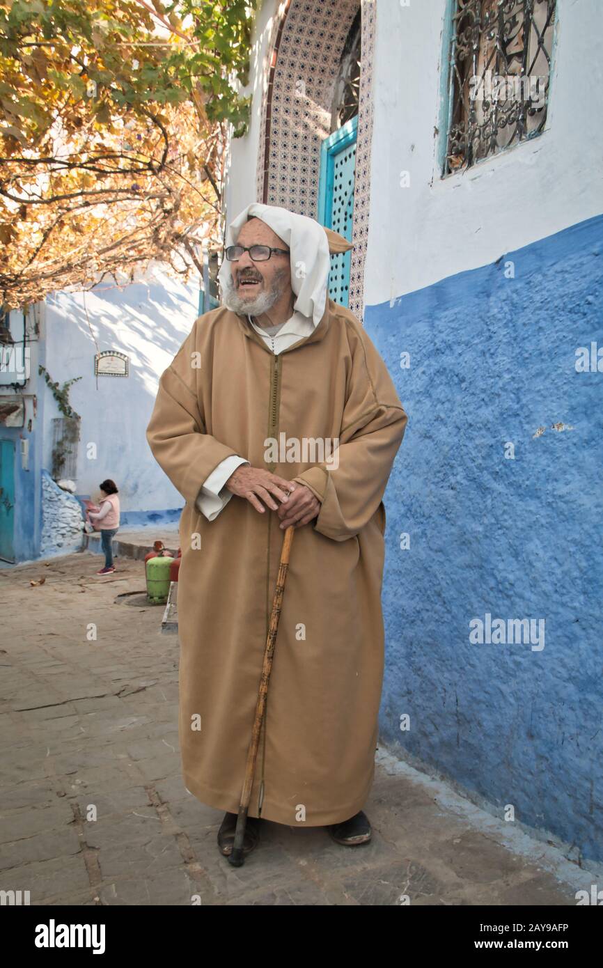 Chefchaouen, Morocco - December 11, 2016: Elderly man dressed in ...
