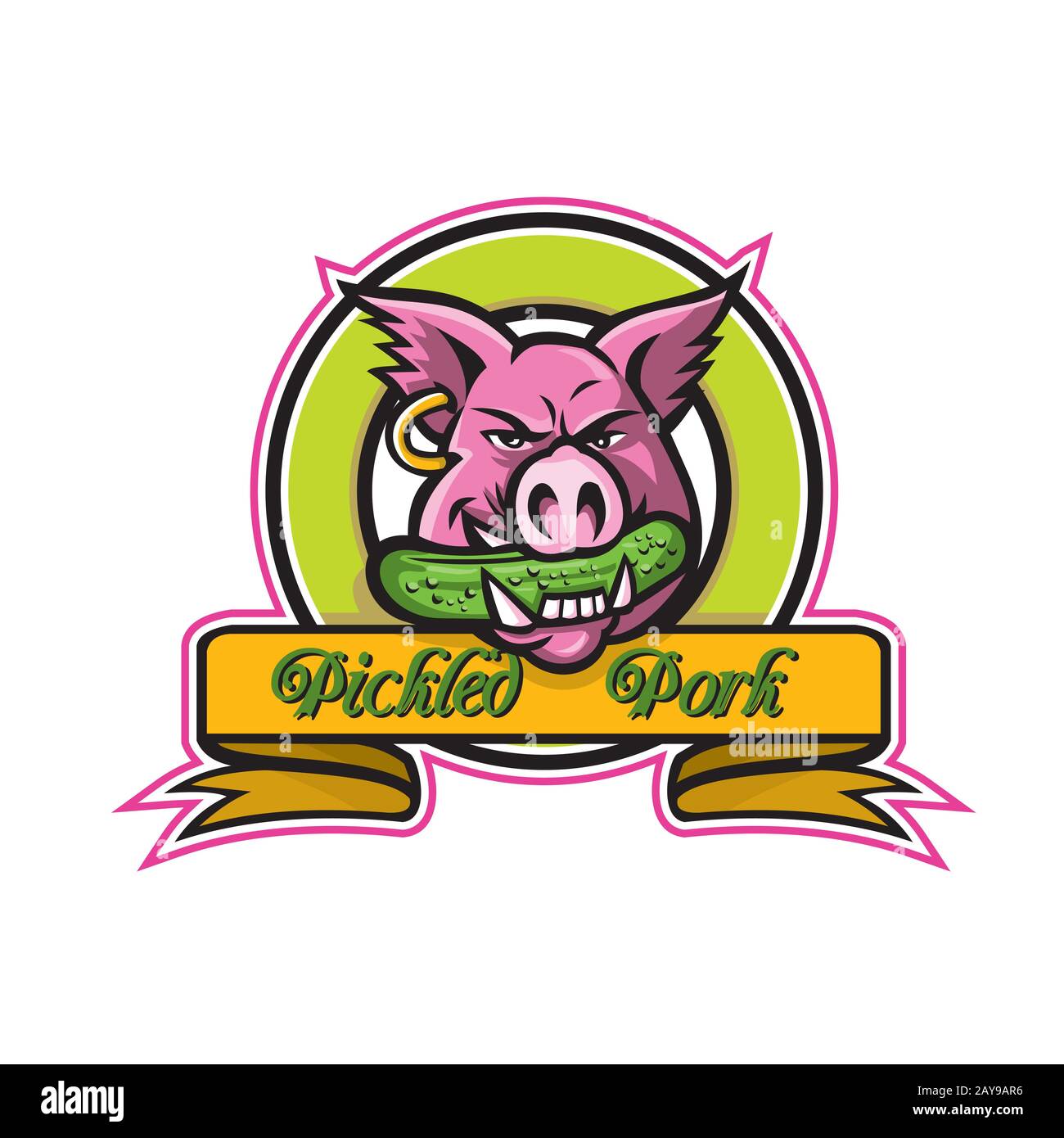 Wild Hog Biting Pickle Circle Mascot Stock Photo - Alamy
