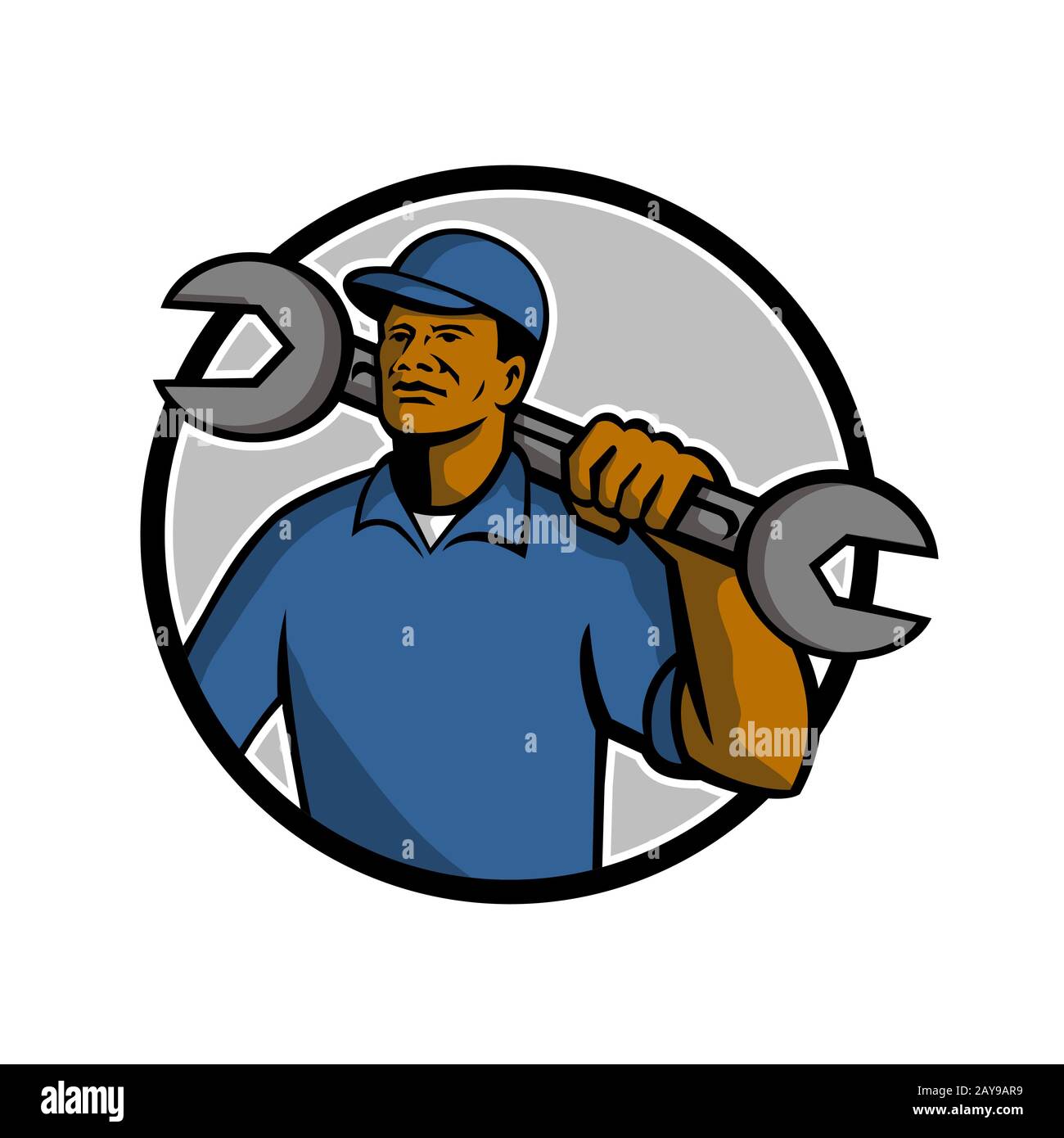 African American Mechanic Mascot Stock Photo - Alamy