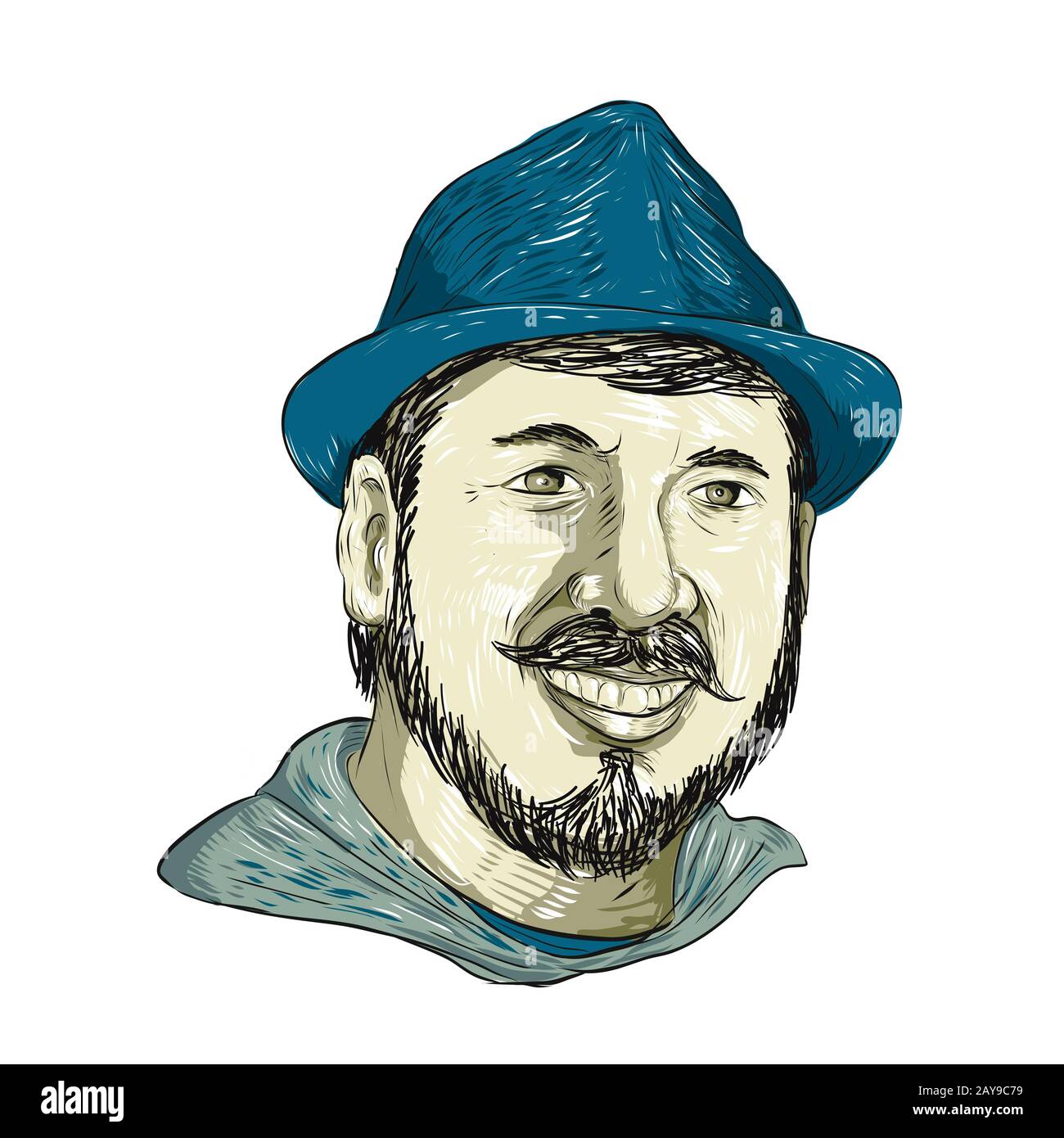 Hipster Wearing Fedora Hat Smiling Drawing Stock Photo - Alamy