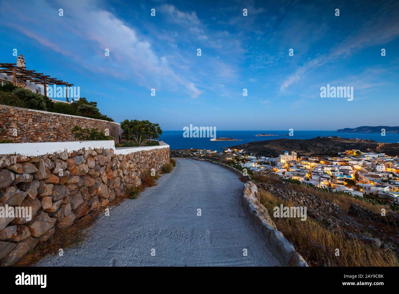Chora village on Kimolos and Milos island in the distance Stock Photo ...