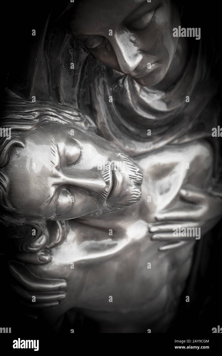 Statue of dead Jesus Christ being embraced by the Virgin Mary Stock ...
