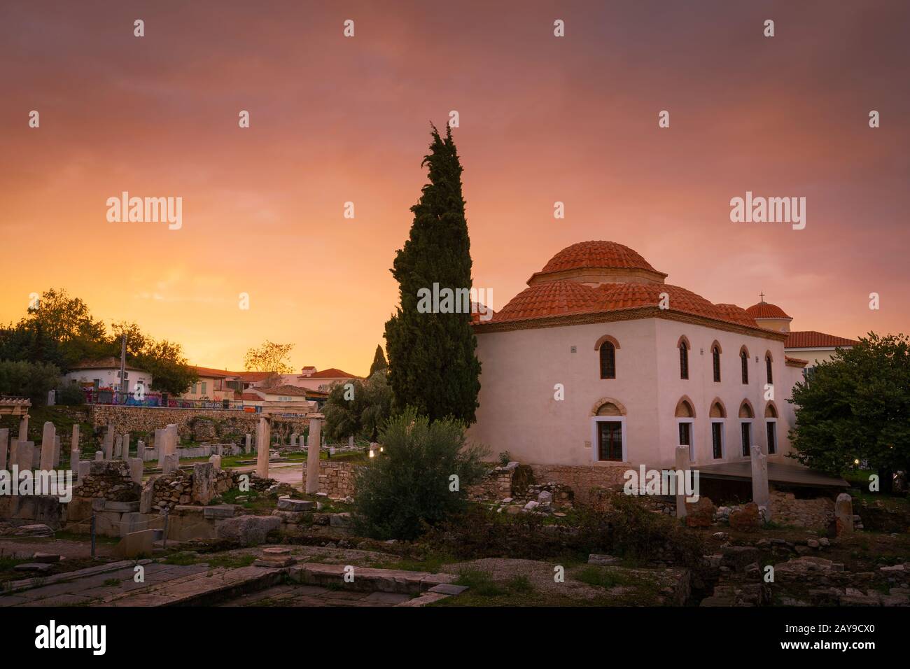 Remains of Roman Agora and Fethiye Mosque in the old town of Athens ...