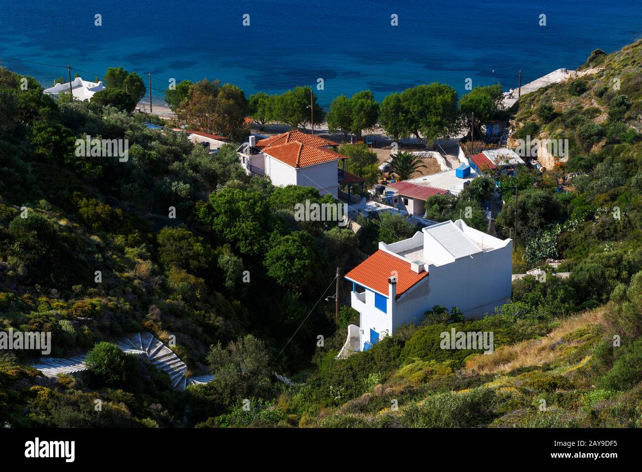 Kampi beach and Kampi village on Fourni island in Greece Stock Photo ...