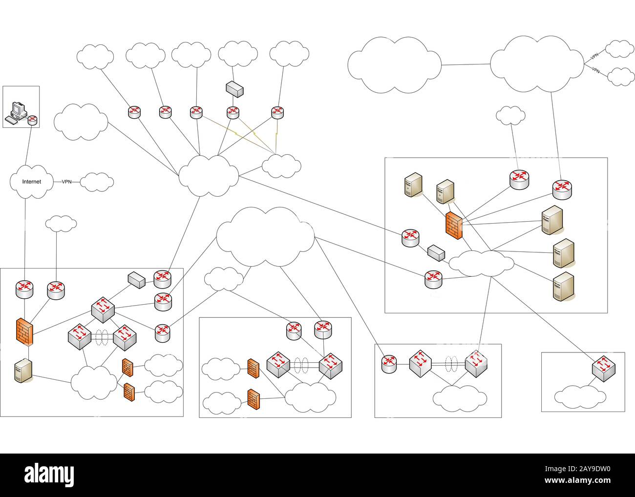 digital drawn sketch photo sketch network VLAN WLAN, illustration Stock ...