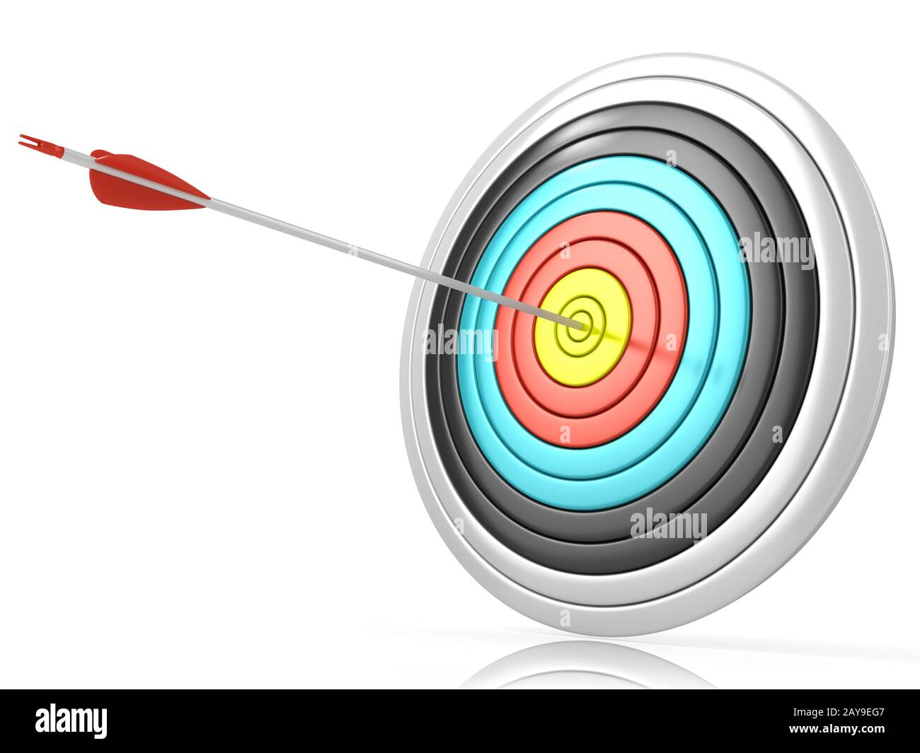 Archery target with one arrow in the center 3D Stock Photo - Alamy