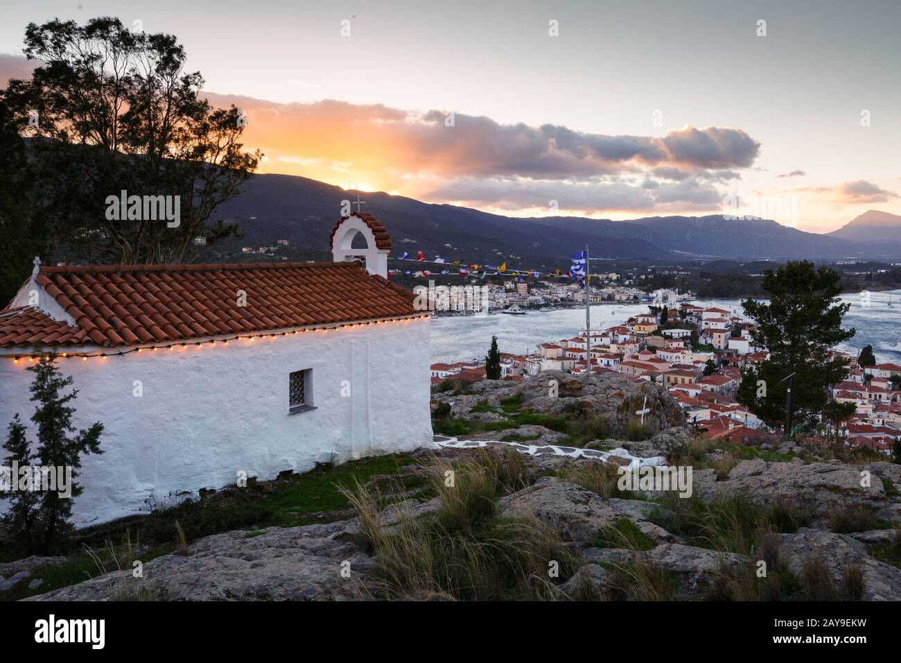 Saint Athanassios church in Chora of Poros island, Greece Stock Photo ...