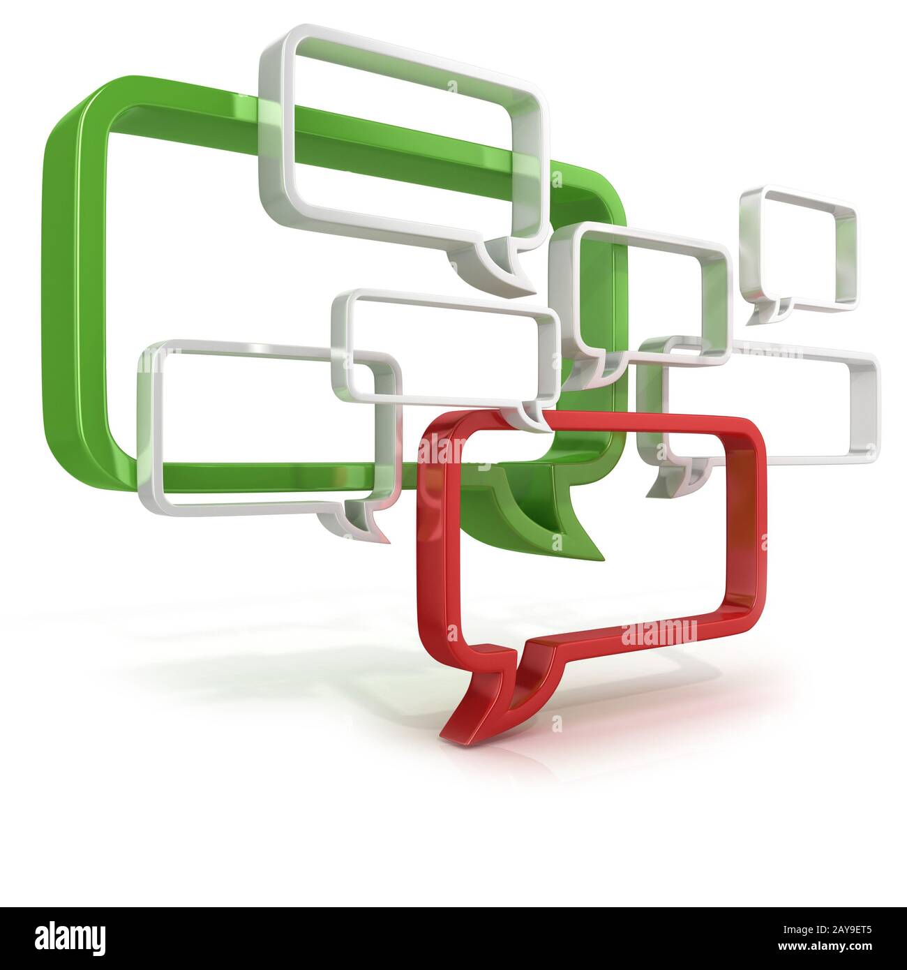 Conceptual 3D illustration of speech bubbles Dominant green bubble like ...