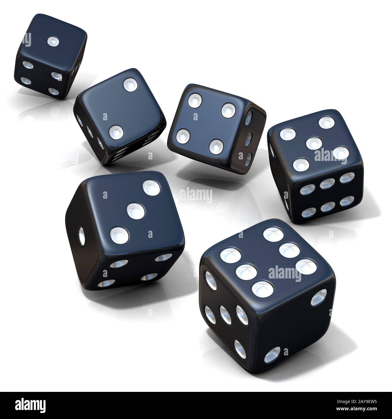Six black game dices Stock Photo - Alamy